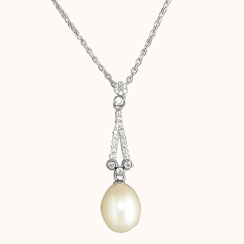 Maya Crystal and Pearl Drop Bridal Necklace | Eliza Loves